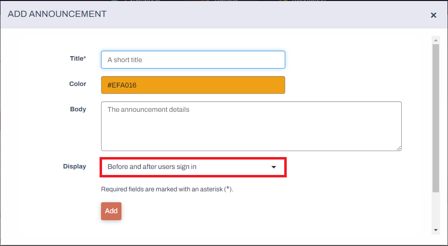 Display an announcement to your team upon login