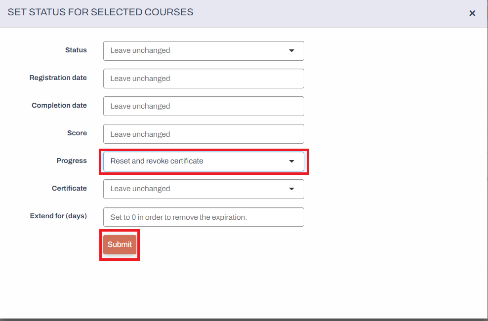 Reset course progress for a learner