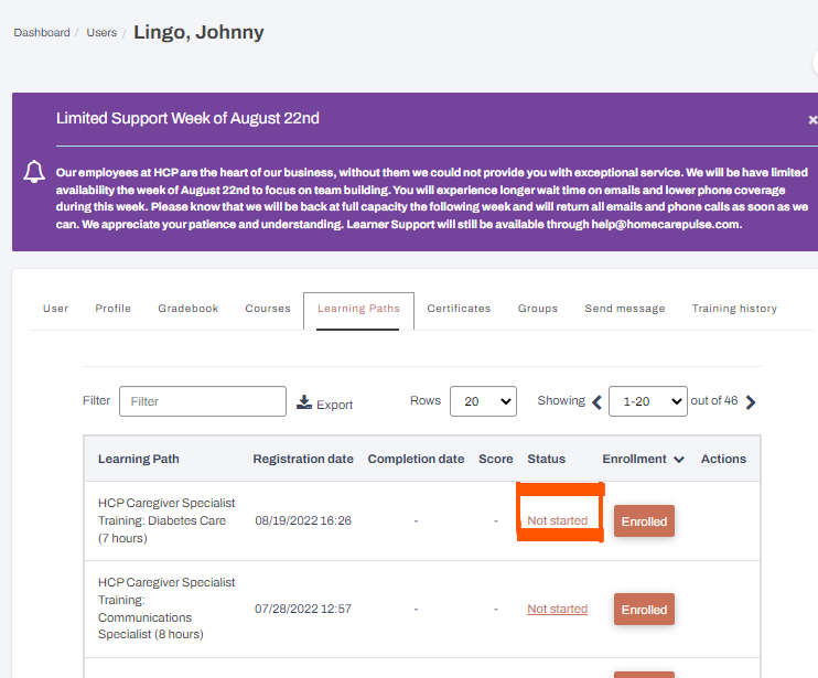 Manually Mark a Learning Path Complete